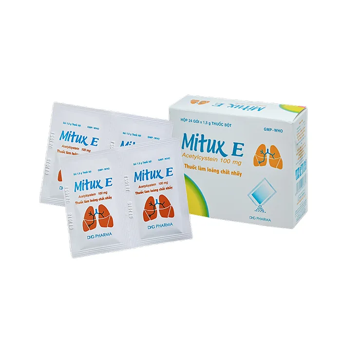 Mitux E 100mg (24 gói x 1,5g) - Thuốc bột làm trị ho, tiêu nhầy, loãng ...